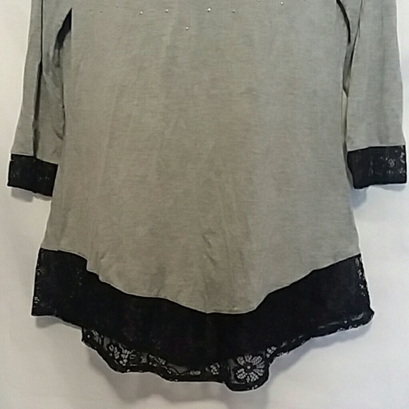 Belldini | Tops | Belldini Embellished Gray Knit Tunic Top Lace Trim ...
